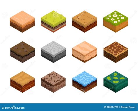 Isometric Soil Layers Diagram Cross Section Of Green Grass And Underground Soil Layers Beneath