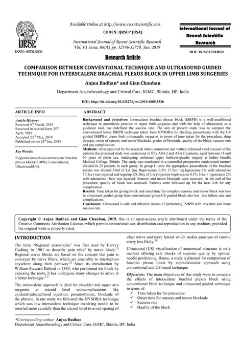 Pdf Comparison Between Conventional Technique And Ultrasound Guided Technique For Interscalene