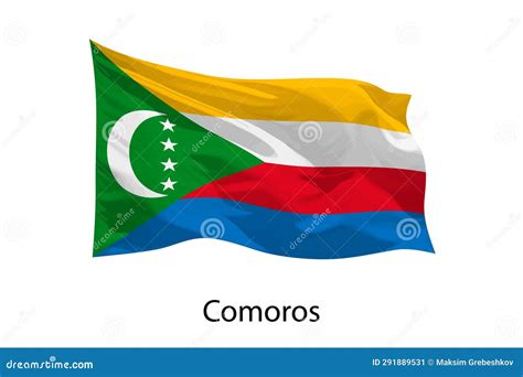 3d Realistic Waving Flag Of Comoros Isolated Stock Vector