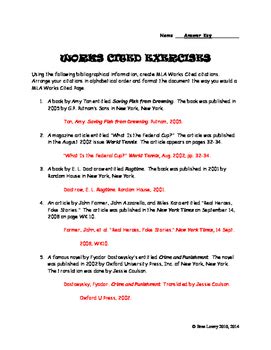 MLA Exercises 5 Works Cited Exercises By Bree Lowry TPT