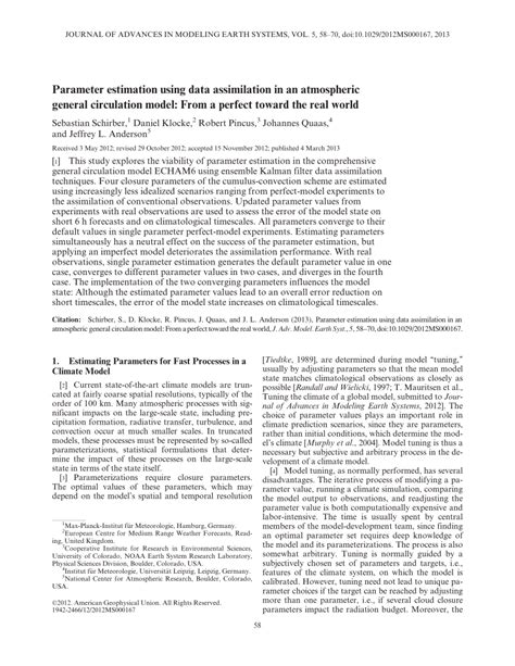 Pdf Parameter Estimation Using Data Assimilation In An Atmospheric