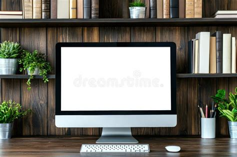 3d Rendering Of Modern Desk With Desktop Computer And Lamp In Cozy Home