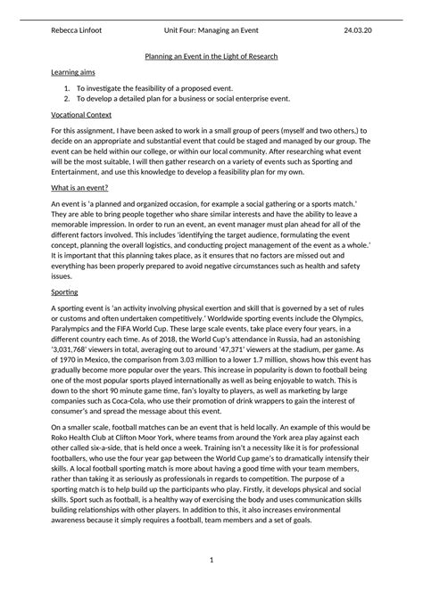 Unit 4 Managing An Event Assignment Two Unit 4 Managing An Event