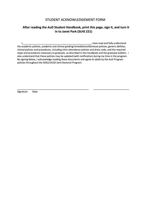 Student Acknowledgement Form Printable Pdf Download