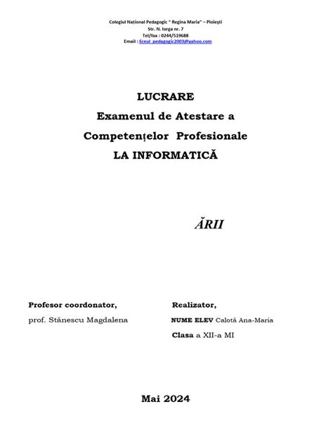 Prima Pagina Atestat Pdf