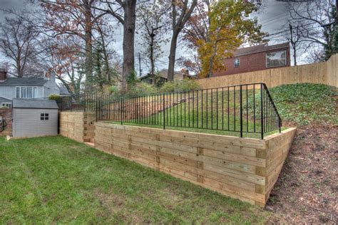 Timber Retaining Wall With Rail Backyard Retaining Walls Landscaping