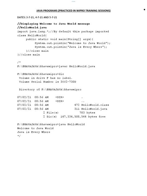 Java Programs Practiced In Wipro Training Sessions Pdf Information Technology Management