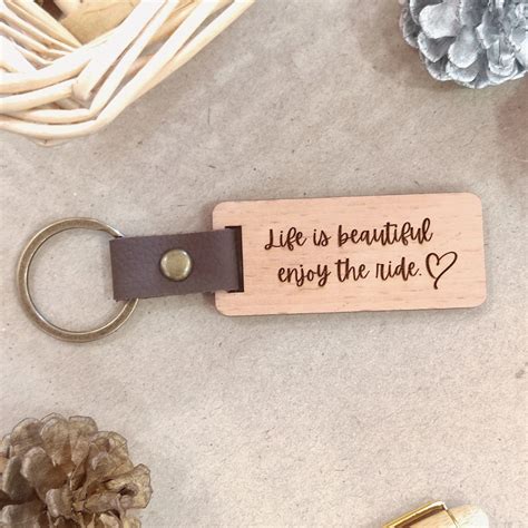 Minimalist Wooden Keychain With Leather Loop Ukir Kuantan