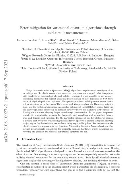 Pdf Error Mitigation For Variational Quantum Algorithms Through Mid Circuit Measurements