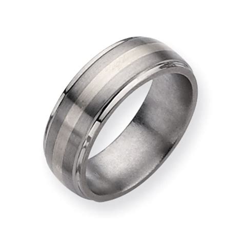 Titanium 8mm Sterling Silver Inlay Wedding Band Tb16 Joy Jewelers