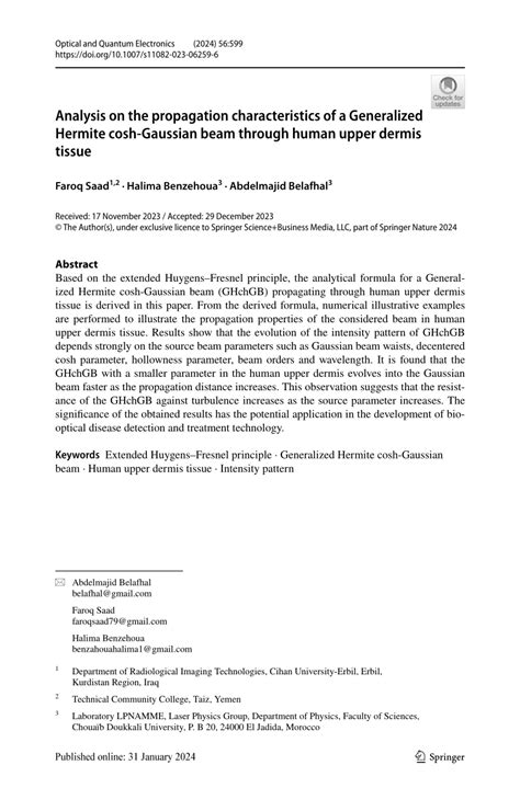 Pdf Analysis On The Propagation Characteristics Of A Generalized Hermite Cosh Gaussian Beam