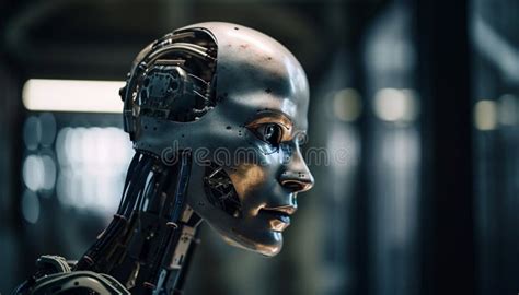 futuristic robotic cyborg with metallic torso and blue robotic arm