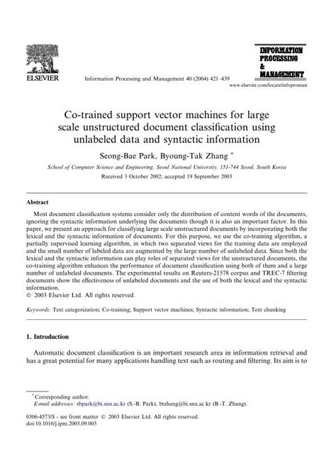 Pdf Co Trained Support Vector Machines For Large Scale Unstructured