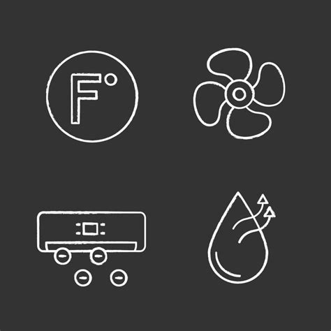 Air Conditioning Chalk Icons Set Fahrenheit Degrees Exhaust Fan