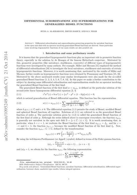 Pdf Differential Subordinations And Superordinations For Generalized Bessel Functions