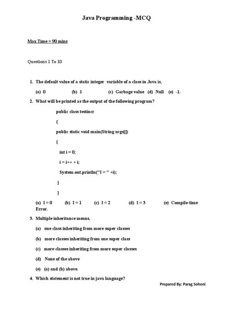 Mcq 50 Qs Pdf Class Computer Programming Method Computer