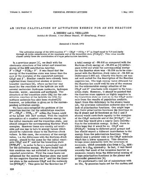 Pdf Ab Initio Calculation Of Activation Energy For An Sn2 Reaction