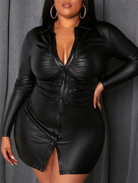 Plus Size Dress Black Leather