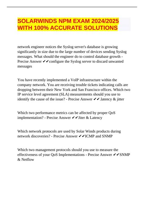 Solarwinds Npm Exam 2024 2025 With 100 Accurate Solutions Solarwinds