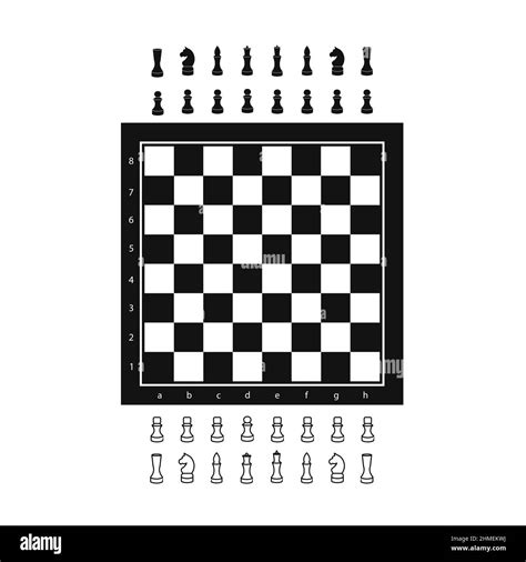 Black And White Chess Board With Pieces In Flat Style Vector