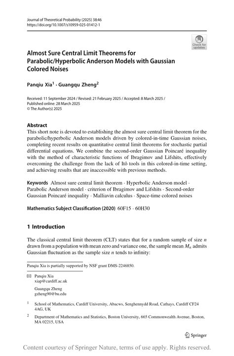 Pdf Almost Sure Central Limit Theorems For Parabolic Hyperbolic Anderson Models With Gaussian