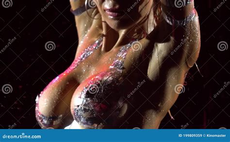 Woman Disc Jockey Working On His Professional Mixer Controller Sliding The Panels And Turning