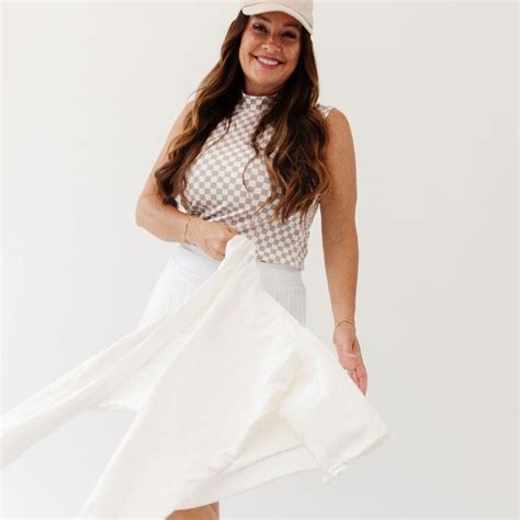 Eg Mock Neck Tank Tan Check Ever Green Athletic Wear