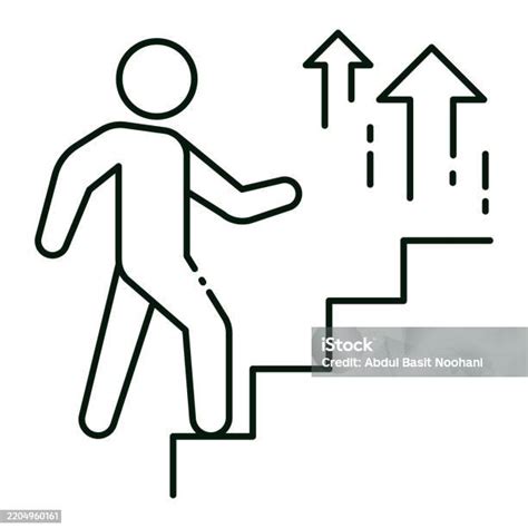 경력 성장 리더십 개발 및 비즈니스 성공을 나타내는 위쪽 화살표가 있는 계단을 오르는 사람 편집 가능한 스트로크 0명에 대한 스톡 벡터 아트 및 기타 이미지 Istock