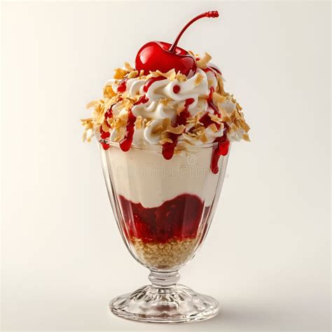 Delicious Ice Cream Sundae With Cherry And Whipped Cream Stock Image