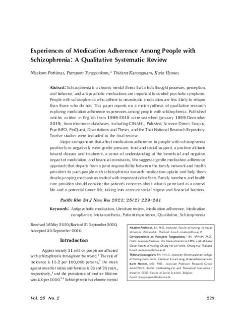 Pdf Experiences Of Medication Adherence Among People With Schizophrenia A Qualitative