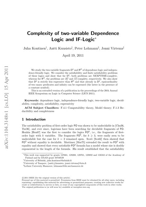 pdf complexity of two variable dependence logic and if logic