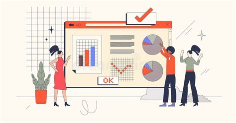 Data Visualization As Showing Information In Charts Retro Tiny Person Concept Stock Vector