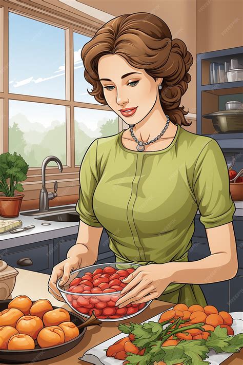 Premium AI Image | mom cooking in kitchen cluttered maximalism coloring AI generated