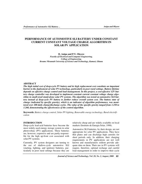 Pdf Performance Of Automotive Sli Battery Under Constant Current