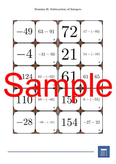 Subtraction Of Integers Domino Math Activity By Math And Physics Worksheets