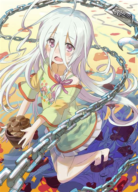 Safebooru 1girl Ahoge Bare Legs Barefoot Blush Braid Chain Dress From