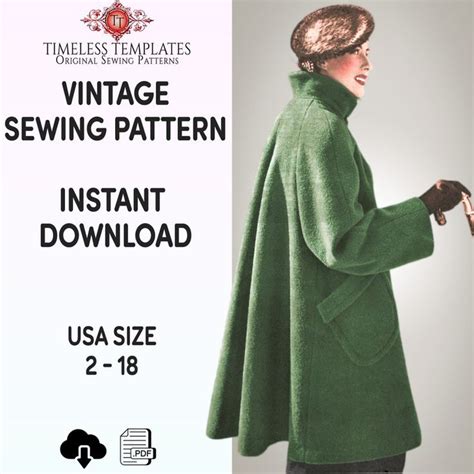 1950s Swing Coat Pdf Sewing Pattern Vintage Inclusive Usa Dress