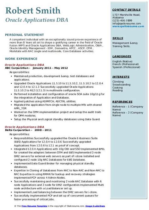 Oracle Applications Dba Resume Samples Qwikresume