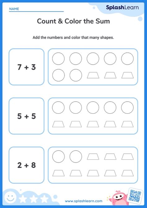 Color Shapes Sum 10 — Printable Math Worksheet Worksheets Library