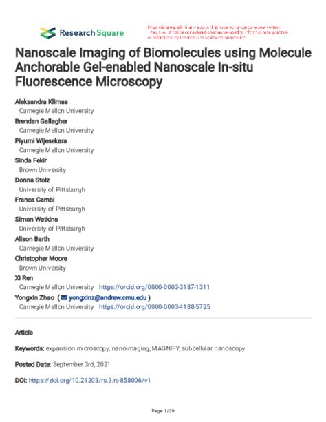 Pdf Nanoscale Imaging Of Biomolecules Using Molecule Anchorable Gel Enabled Nanoscale In Situ