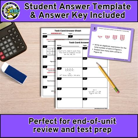 Grade 6 Math Task Cards Patterning Linear Relationships And Algebraic