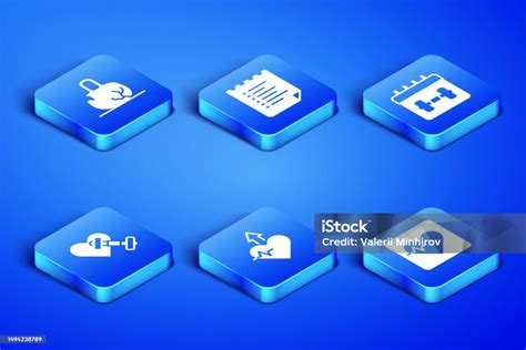 심박수 깨진 무게 심장 박동 증가 심장이 있는 덤벨 스포츠 훈련 프로그램 및 캘린더 피트니스 아이콘을 설정합니다 벡터 3차원 형태에 대한 스톡 벡터 아트 및 기타 이미지