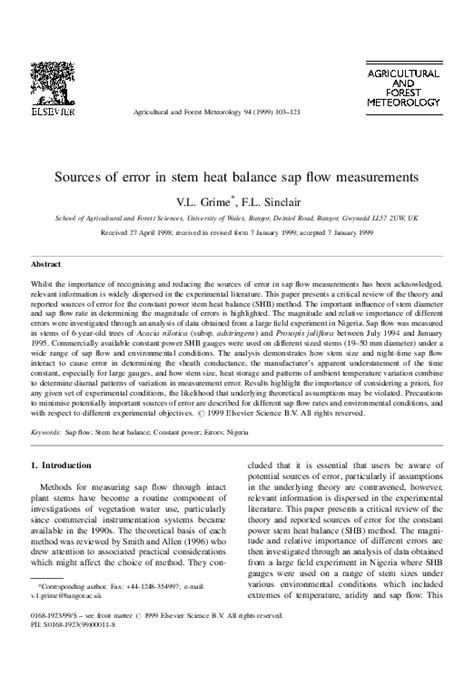 Pdf Sources Of Error In Stem Heat Balance Sap Flow Measurements