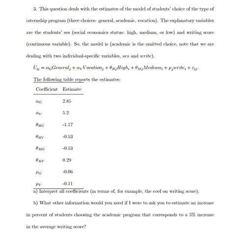 This Question Deals With The Estimates Of The Model Chegg Com