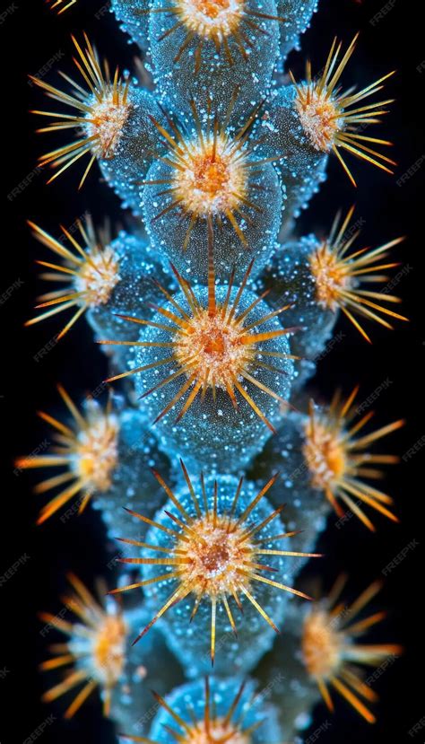 Closeup Of A Cactus Stem With Dew Drops And Spines Premium Ai