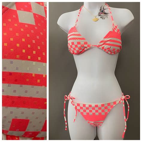 Op 80s90s Bikini Print Neon Bright Two Piece Triangle Top Bathing