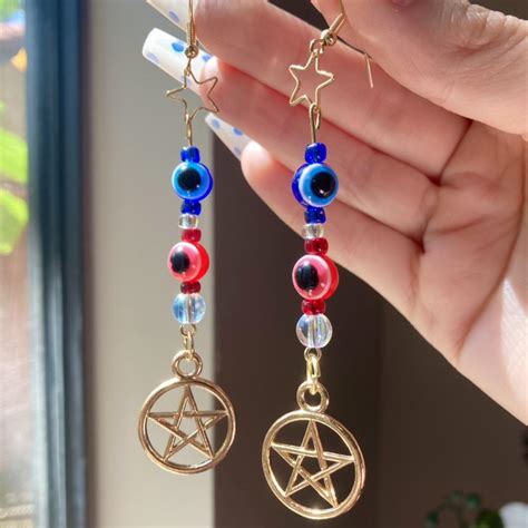 Wicca Pentacle Evil Eye Celestial Star Gold Dangle Depop
