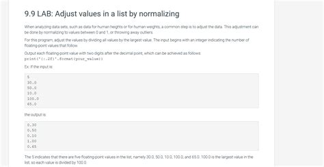 Solved 99 Lab Adjust Values In A List By Normalizing When