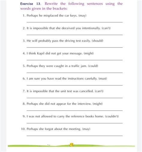 exercise 13 rewrite the following sentences using the words given in the