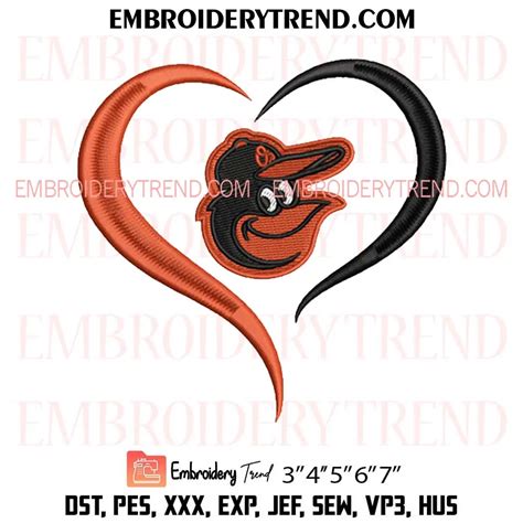 Heart Baltimore Orioles Mlb Embroidery Design Pes